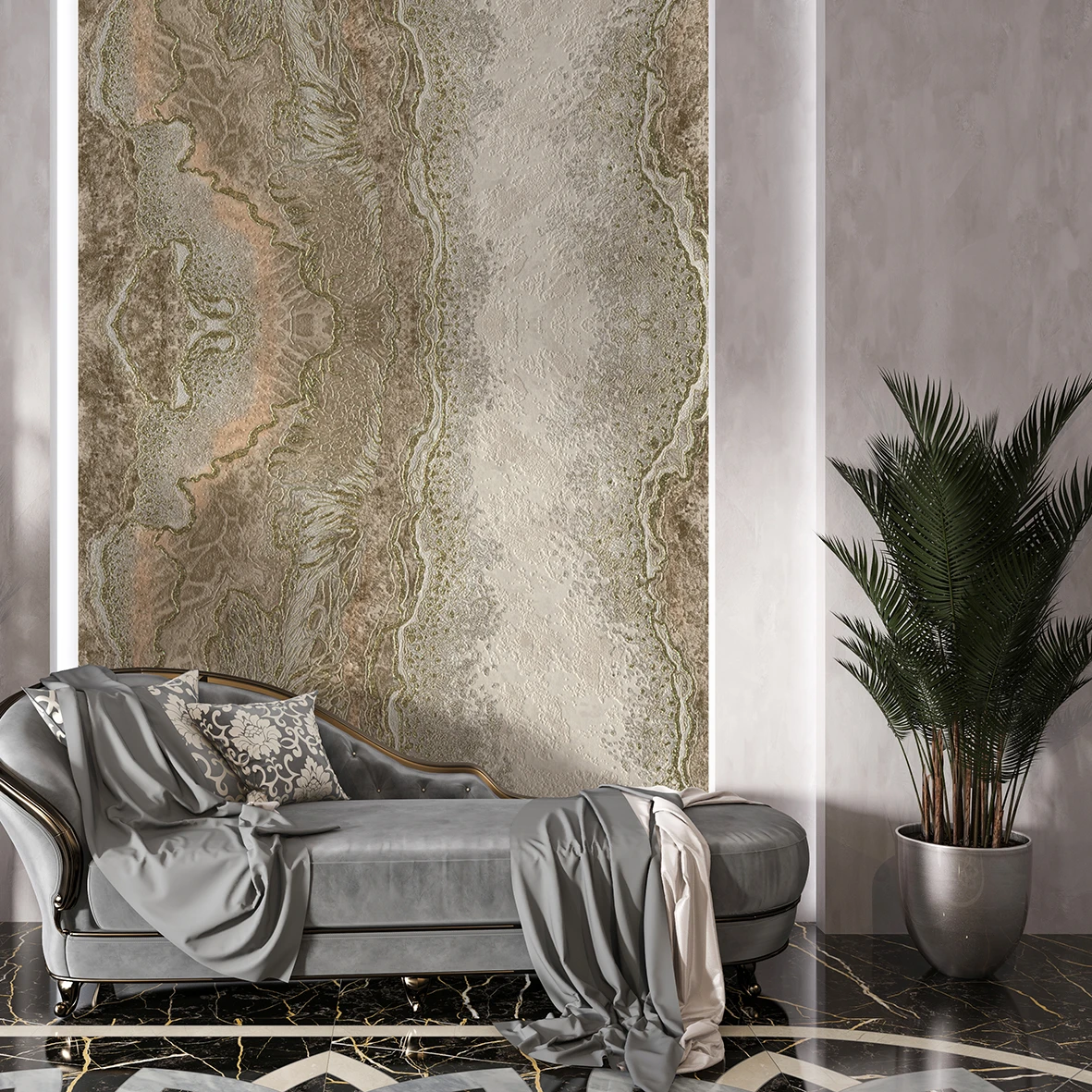 Vinyl bedroom wallpaper, brown-gold, Anoria pattern