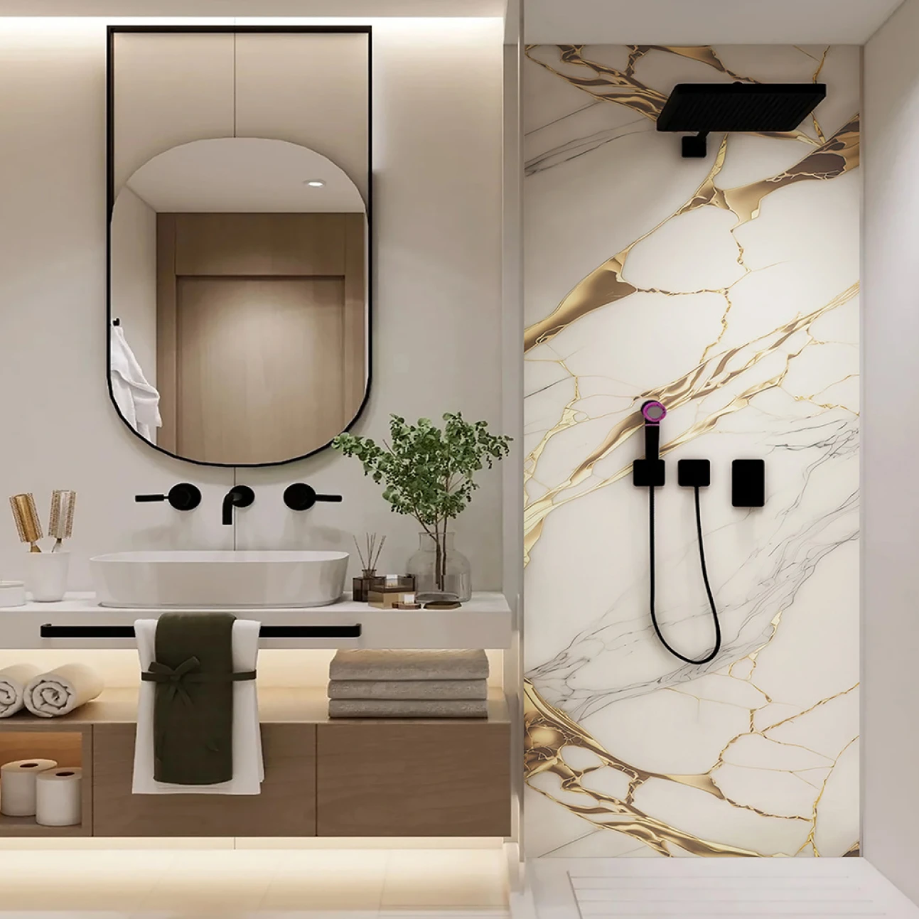Pannello decorativo in PVC, motivo marmo, oro